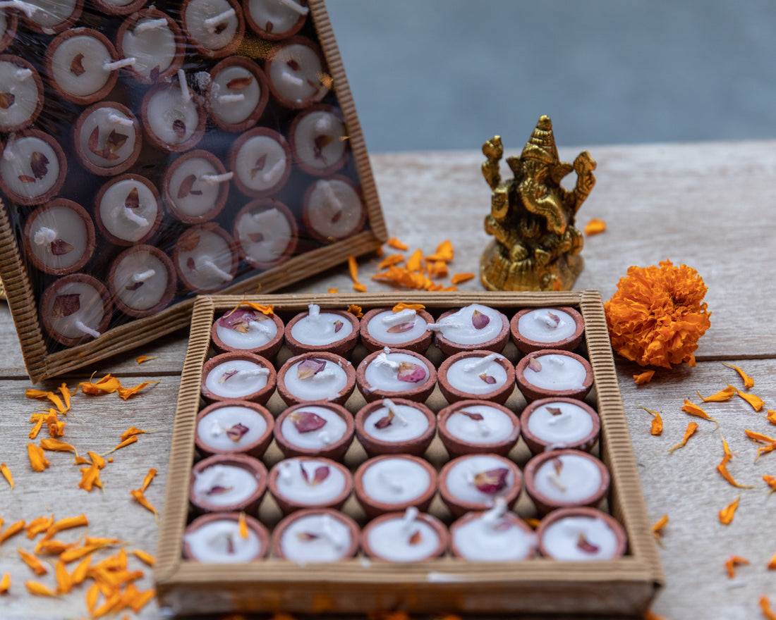 Petal Soybean Wax Diya Box Aastha LeelaTheStore Pooja Essentials